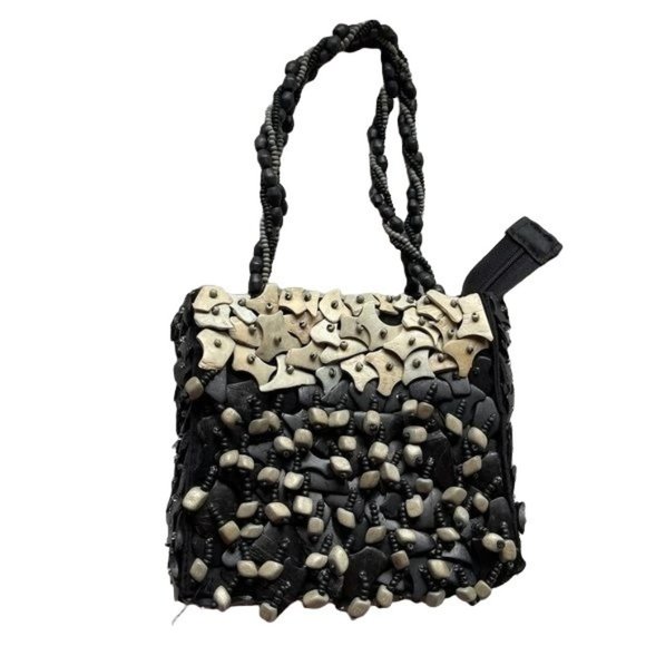 Vintage | Bags | Pele Purse Black Coconut Shell Wooden Beaded Handbag ...